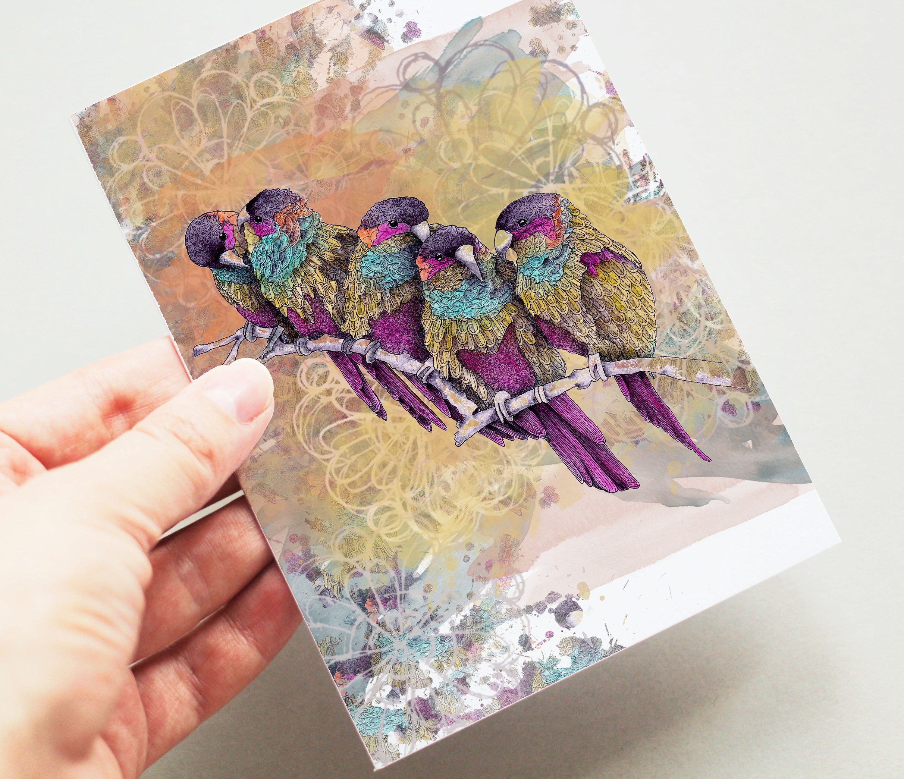 Stationery set of 3 greeting cards art bird painting | Etsy