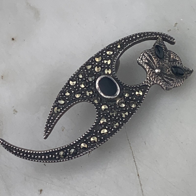 Sterling Cat Pin - Etsy