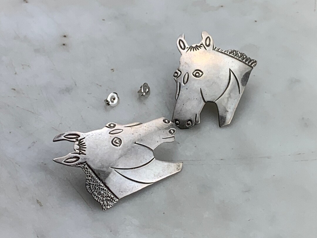 Vintage Sterling Silver Navajo EN Elvis Nelson Horse Large Post ...