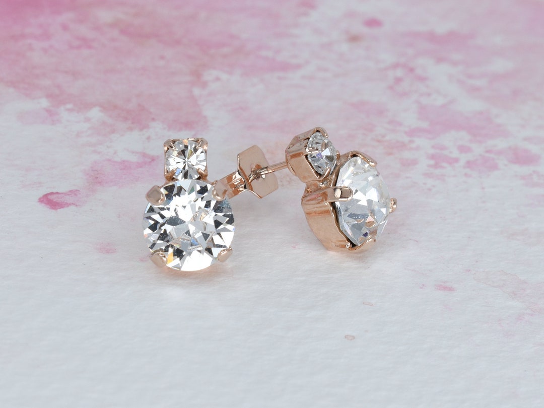 Pendientes de tuerca de oro rosa y cristal transparente novia para ser ...