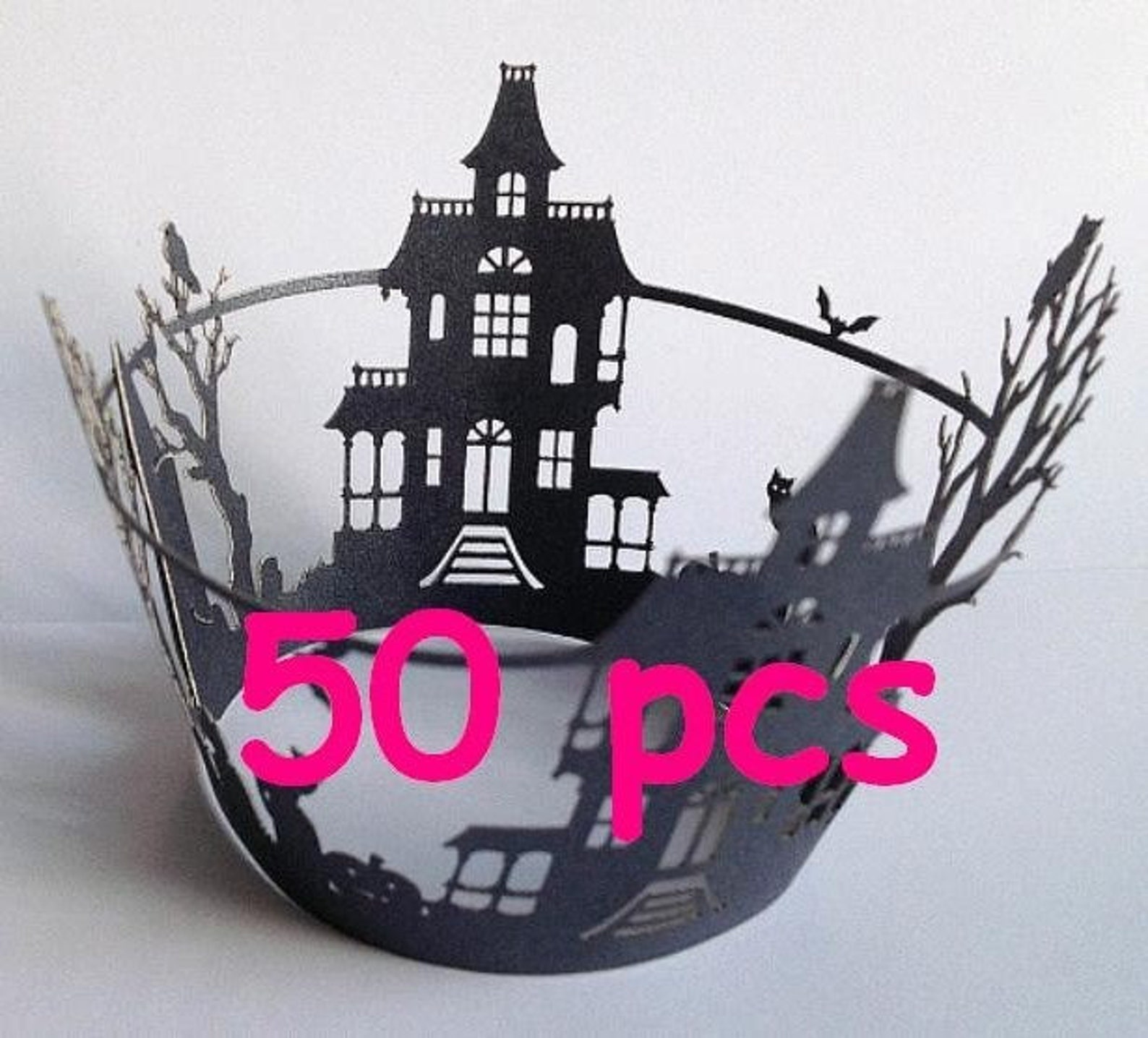 Ghost Castle Cupcake Wrapper Dark Night Castle Cupcake Wrapper Bat ...