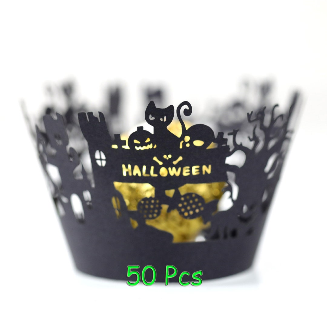 Black Cat Cupcake Wrappers Halloween Party Cake Halloween Theme Cupcake ...