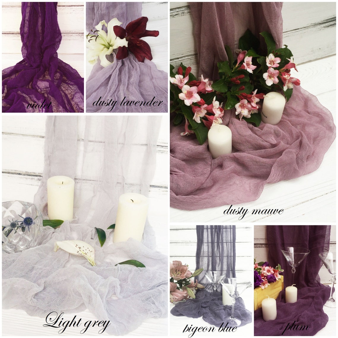 Grey Light Boho Wedding Cheesecloth table runner Wedding | Etsy