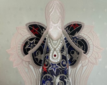 3D Heavenly Patriotic Angel Embroidered Freestanding Lace Handcrafted ...