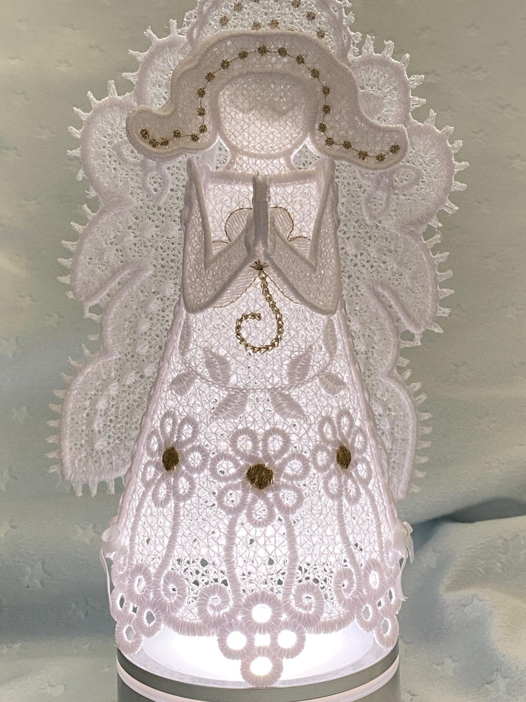 3D Angel Lace and Ribbon Embroidered White Handcrafted With Gold ...