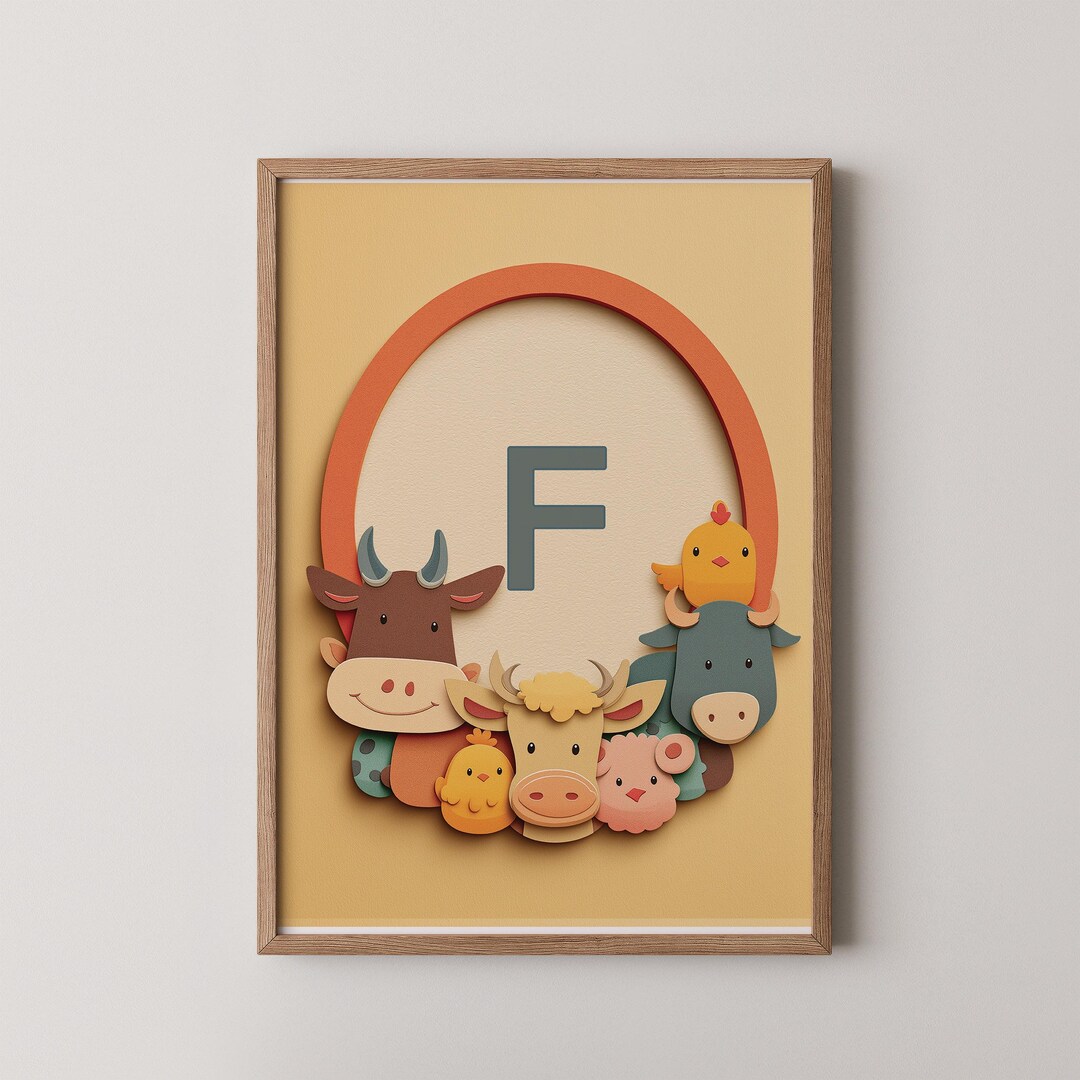Letter F Farm Animal Nursery Wall Art, Cute Alphabet Animal ...