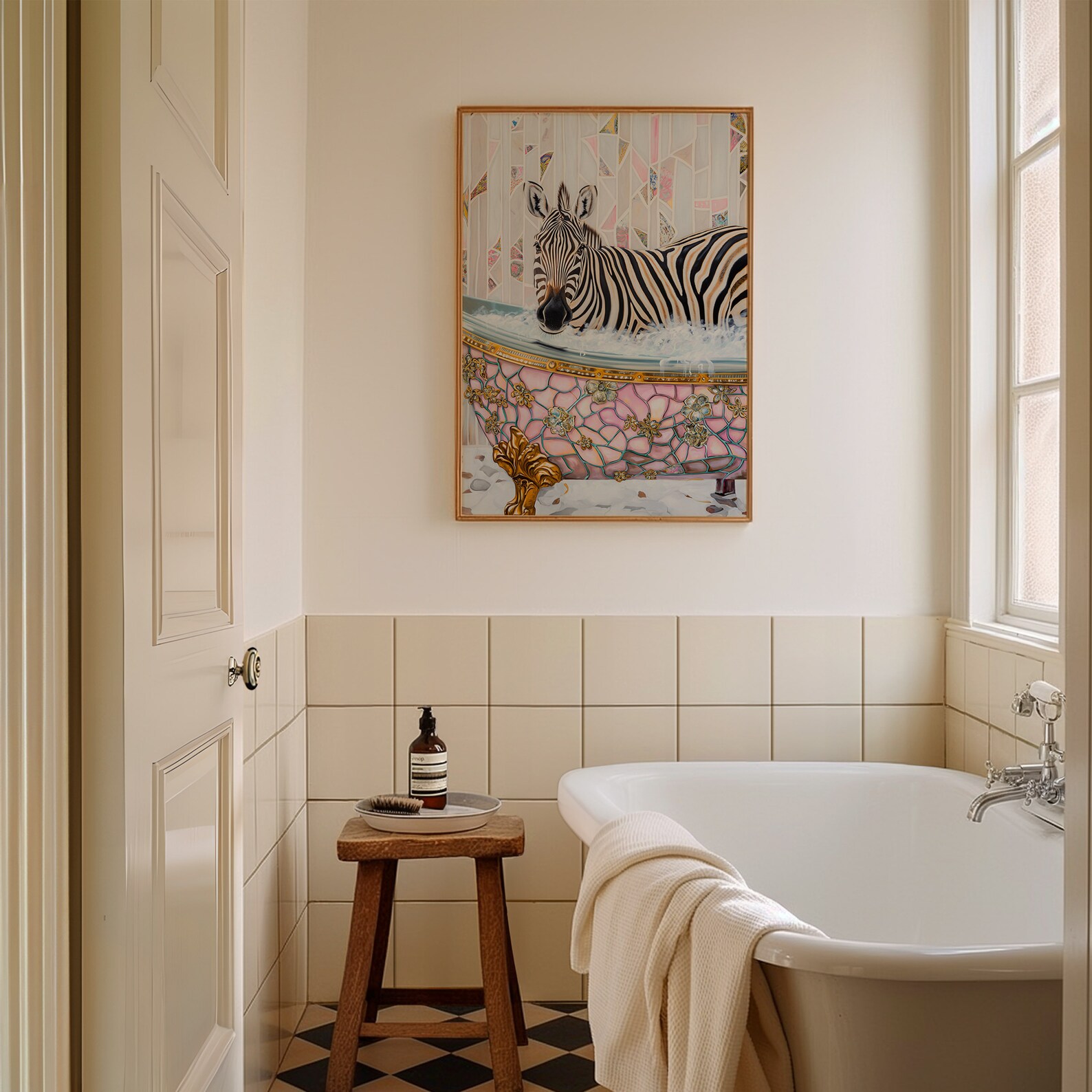 Zebra in Bathtub Bathroom Animal Print, Maximalist Animal in Bath Wall ...