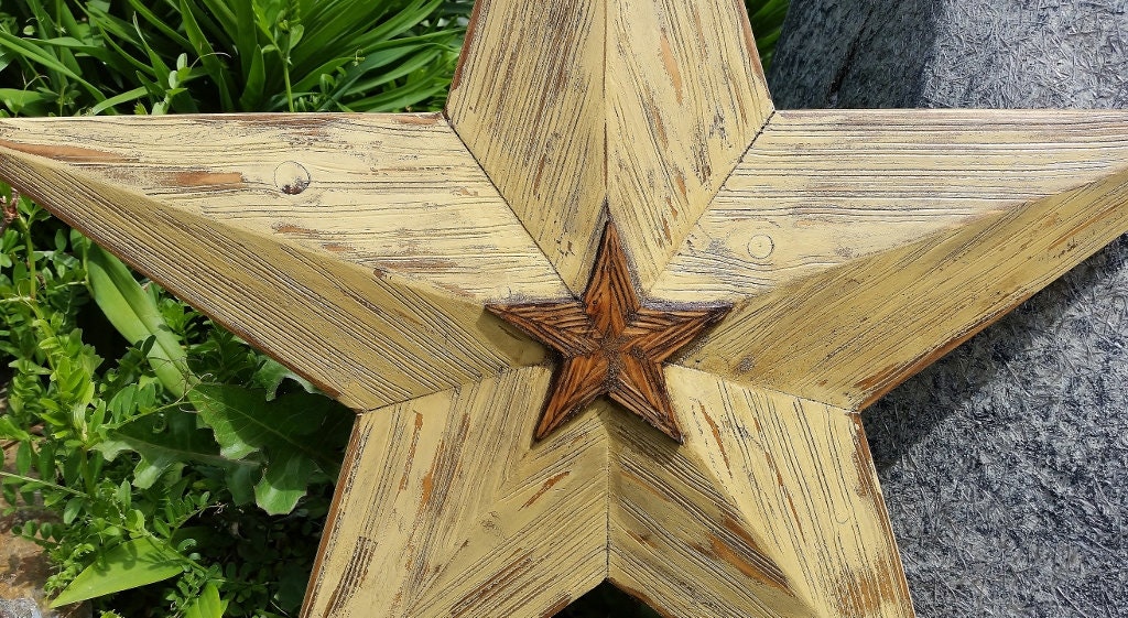 Rustic Wood Star Antique Gold Distressed 21 Inch 10 | Etsy