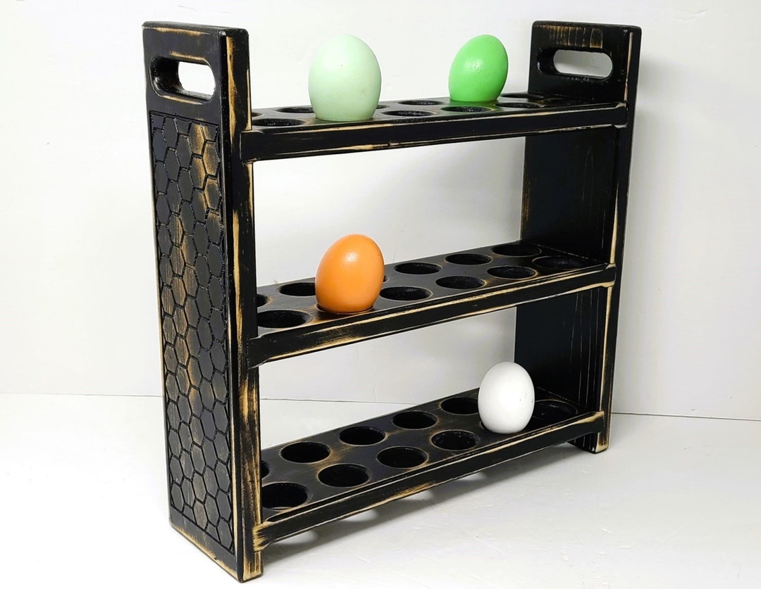 Fresh Egg Storage, Farmhouse Egg Rack, Black Kitchen Counter Egg ...