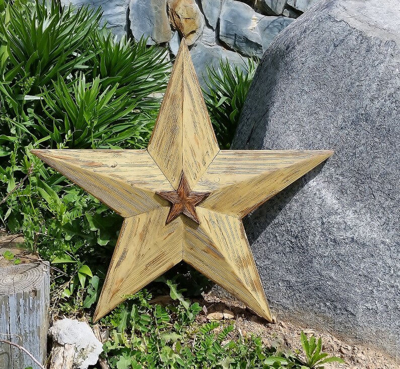 Rustic Wood Star Antique Gold Distressed 21 Inch 10 - Etsy