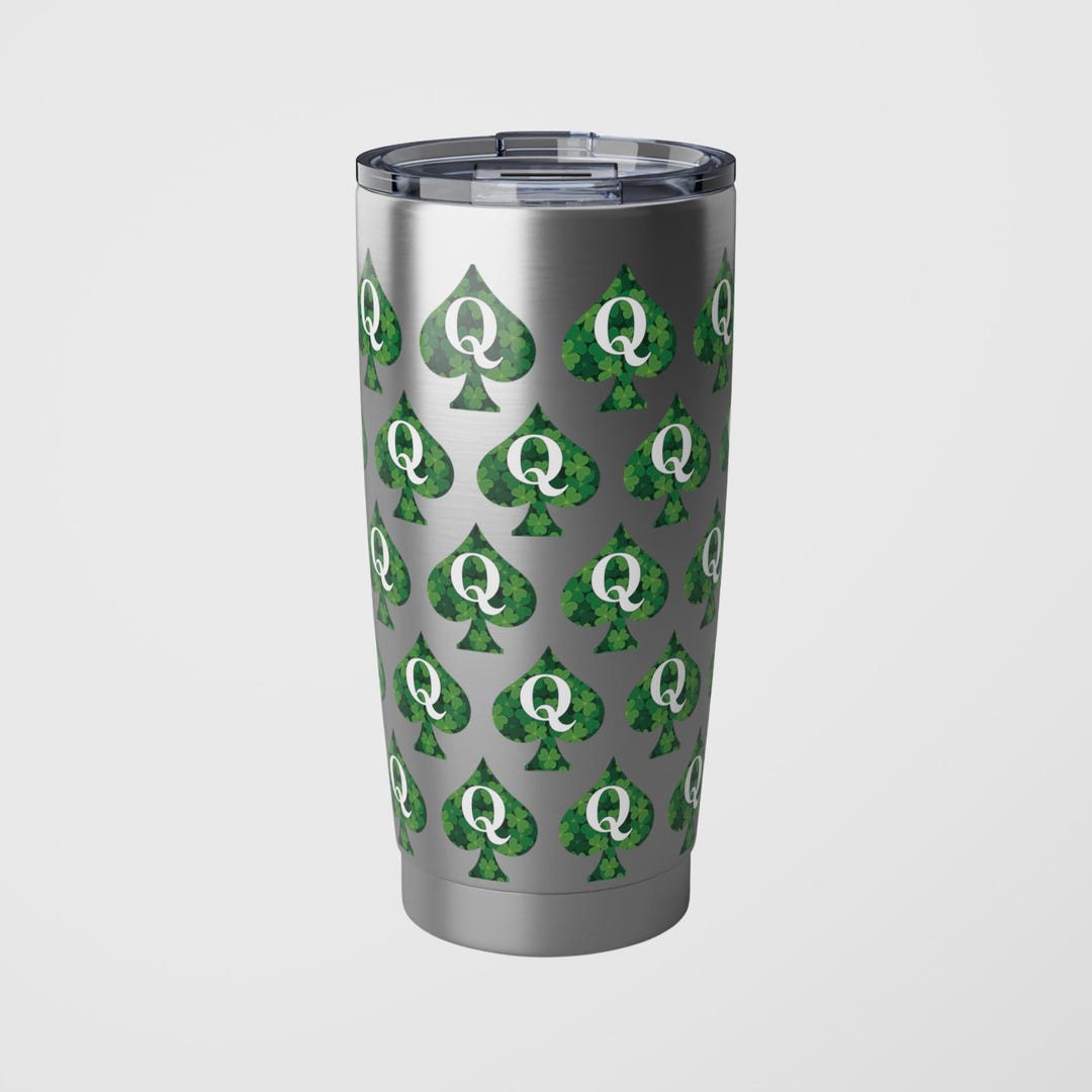 St Pattys Day Queen of Spades Pattern Tumbler, Shamrock Irish Drinkware ...