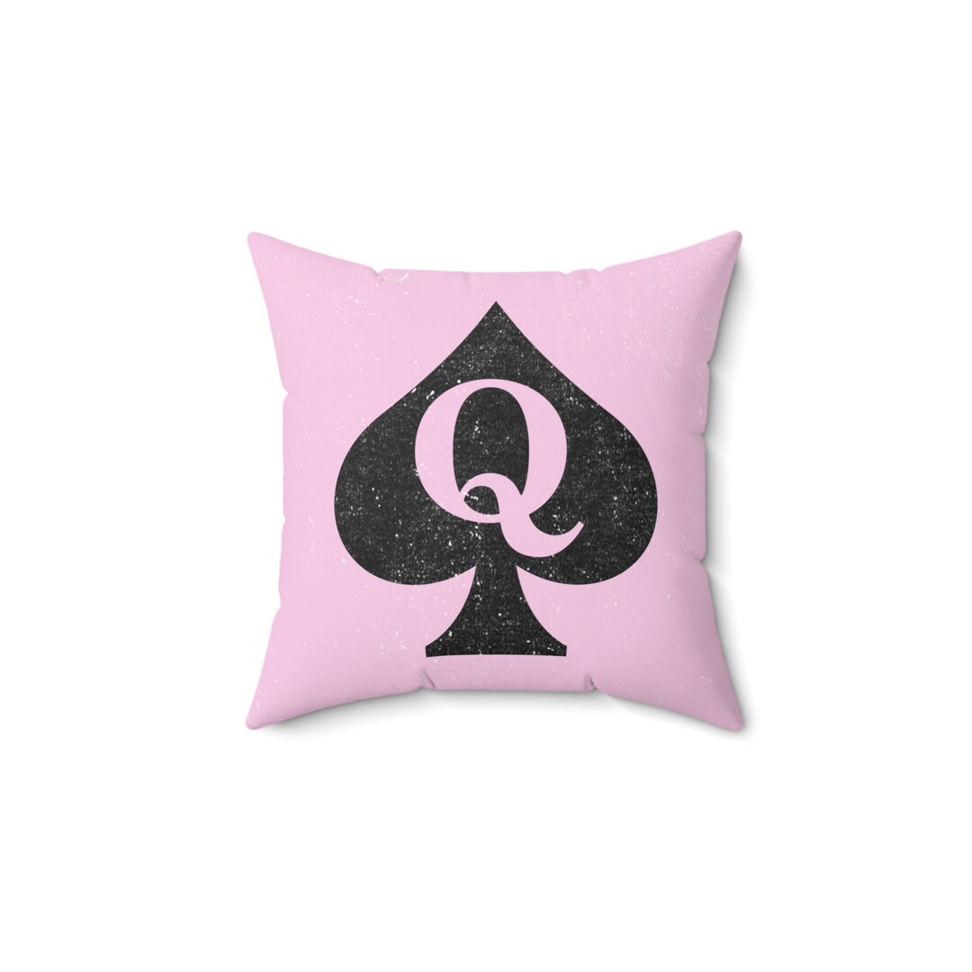 Distressed Light Pink Queen of Spades Spun Polyester Square Pillow ...