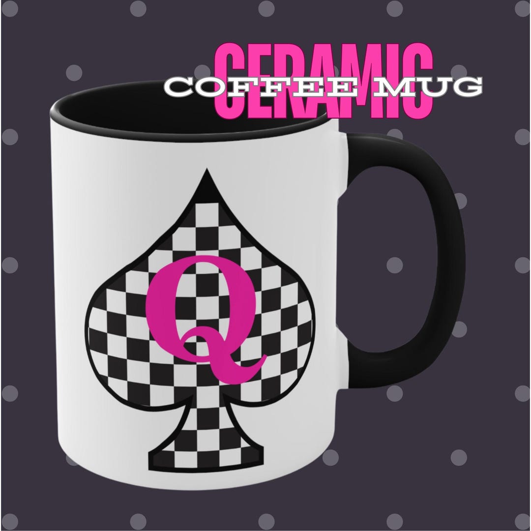 Checkerboard Queen of Spades Accent Mug, Ceramic Tea Cup, Coffee Mug ...
