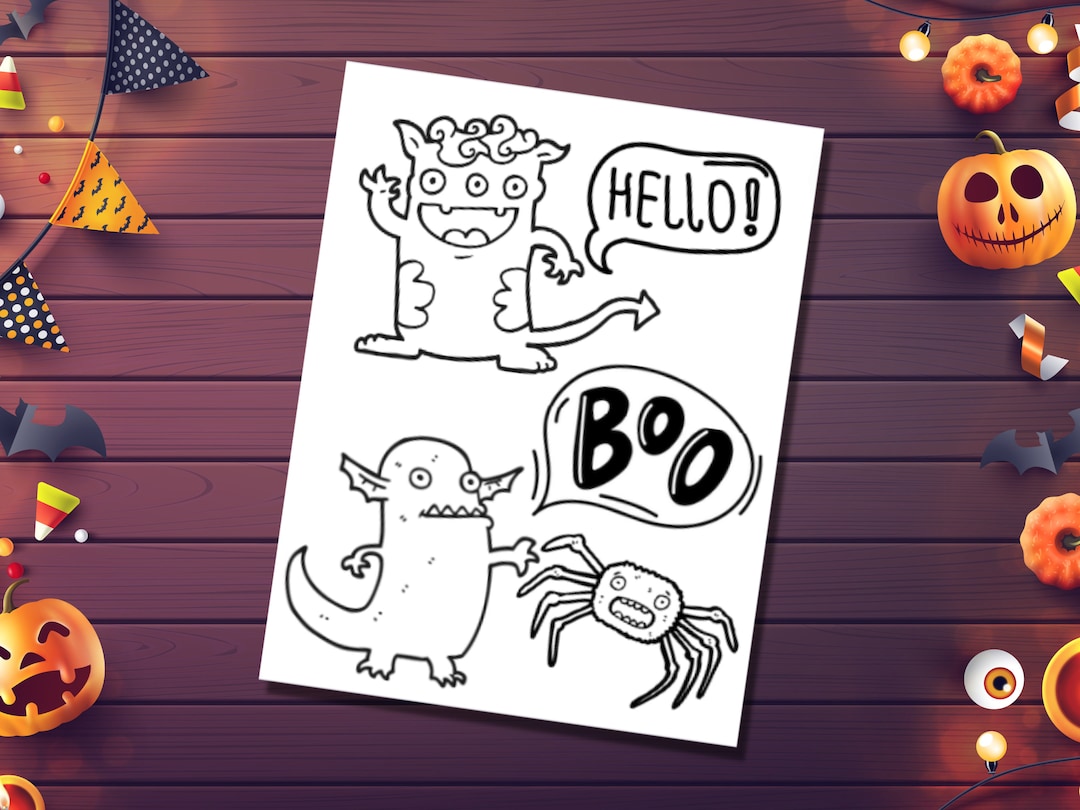 Halloween Monster Coloring Sheet - Printable Digital Download, Activity ...