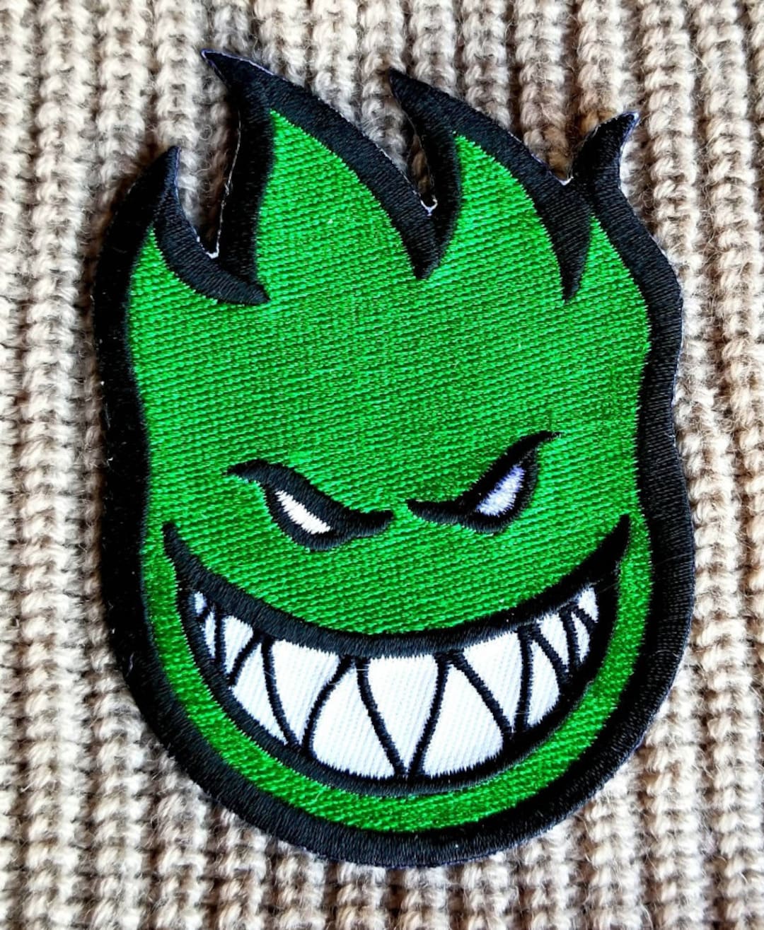 Vintage 90s Green Spitfire Bighead NOS Skateboarding Embroidered Iron ...