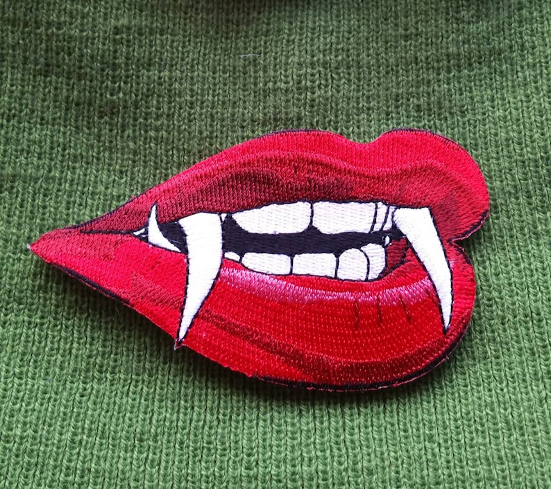 Vintage Vampire Teeth Embroidered Patch Iron on 4 X 2 | Etsy
