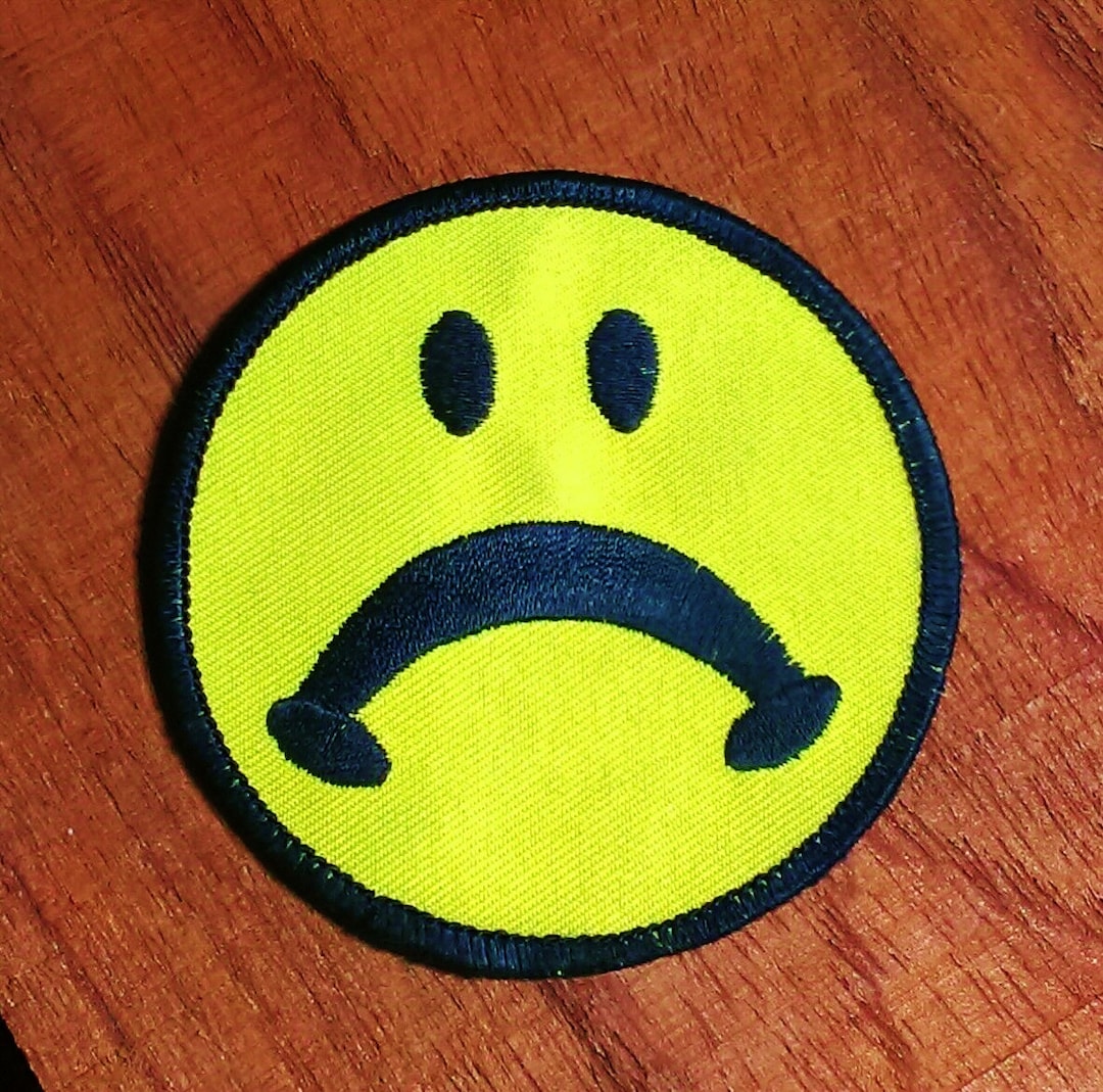 Vintage 1970's Sad Face Embroidered Iron on Patch 3" - Etsy