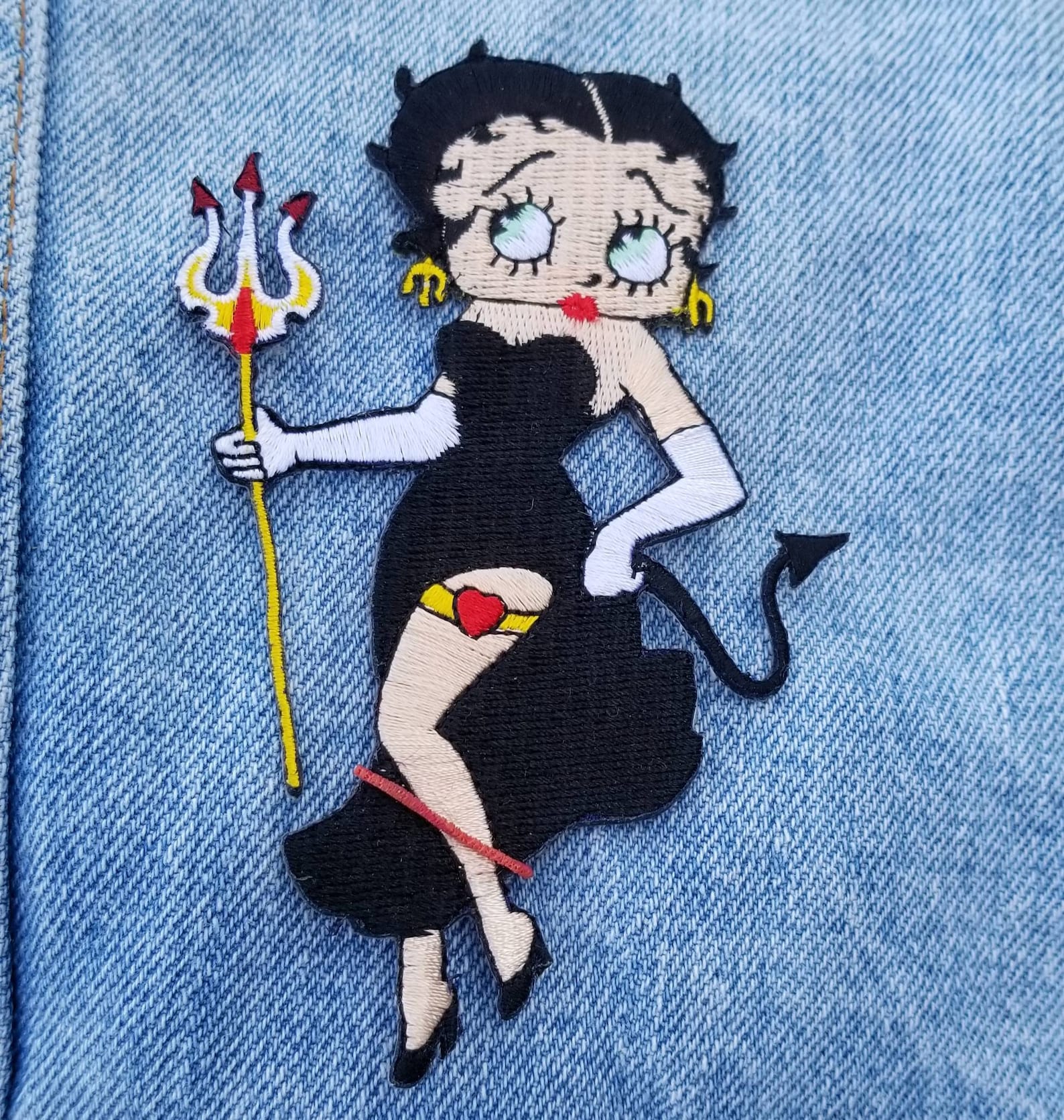 Classic Little Devil Betty Boop Embroidered Iron-on Patch 4 1/2" X 2 2/ ...