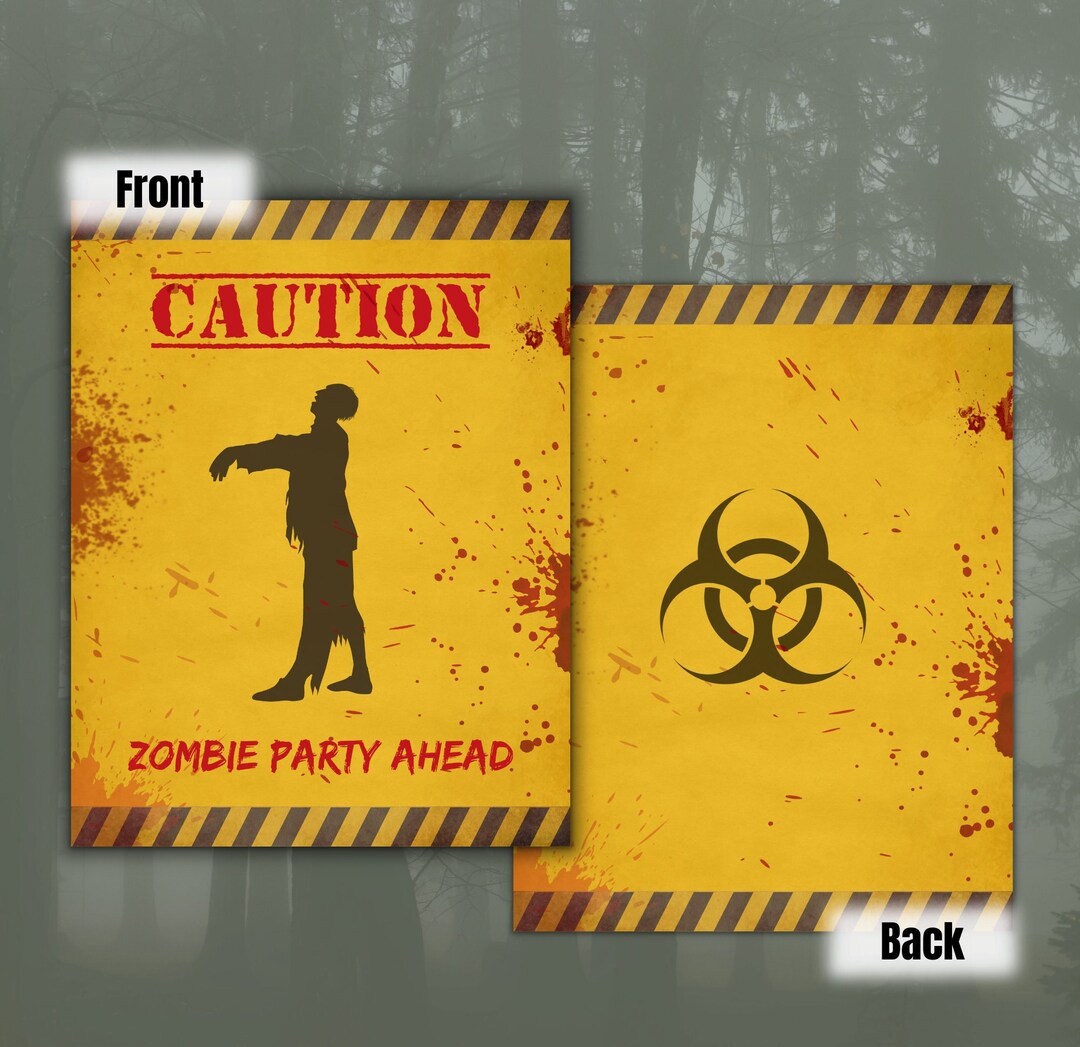 Laminated Zombie Caution Sign Halloween Party Ahead Sign - Etsy