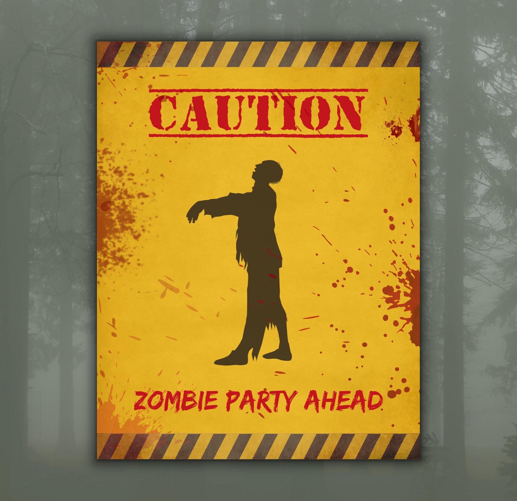 Printable Zombie Caution Sign, Halloween Party Ahead Sign, Zombie Party ...