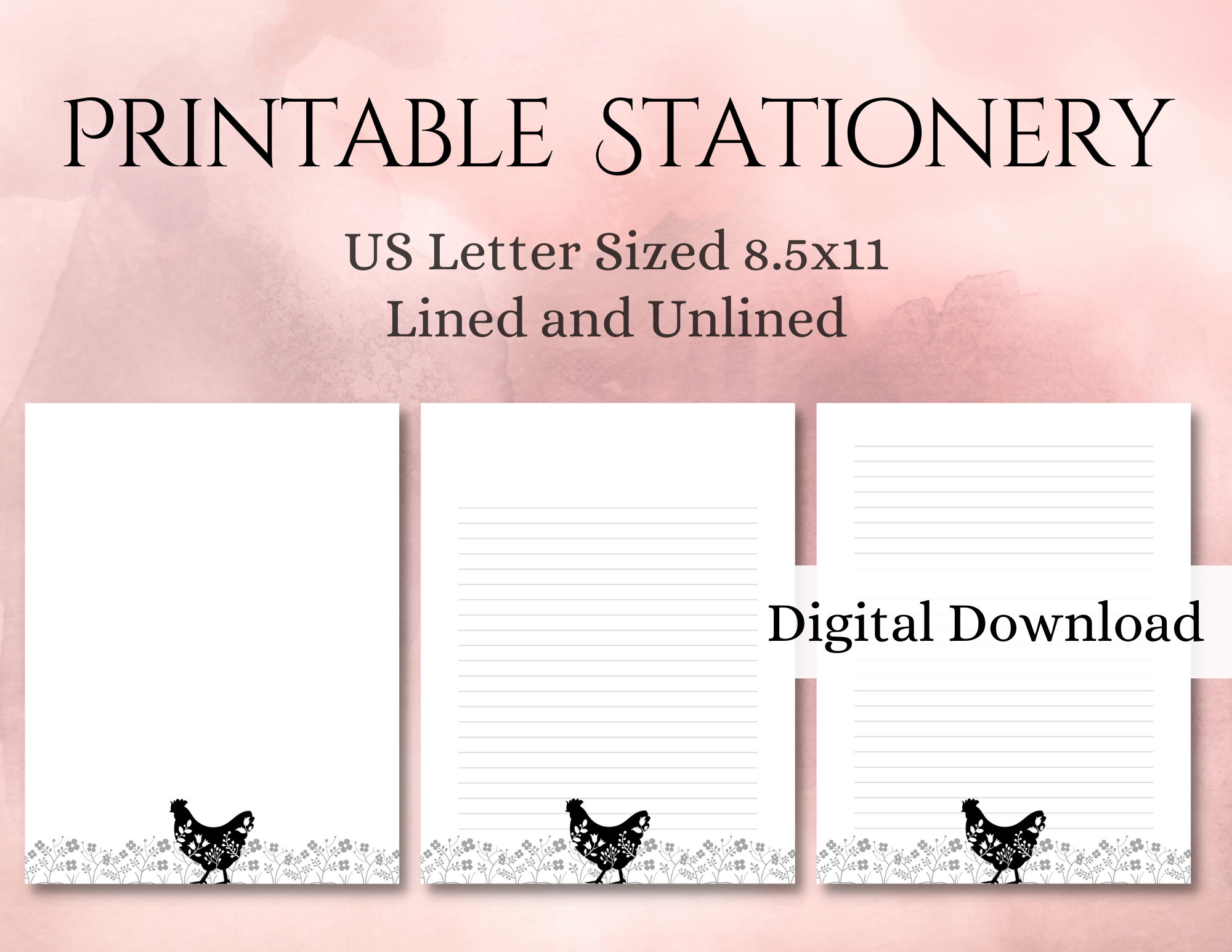 Printable Chicken Stationery, US Letter Size, Letterhead, Lined ...