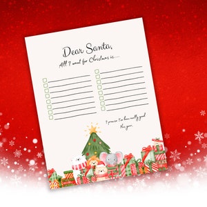 Printable Dear Santa Letter, Christmas Wishlist, Gifts, US Letter Size ...