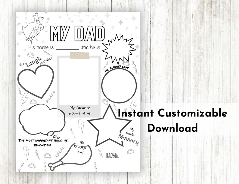 Printable My Dad All About Dad Customizable Template, Fathers Day or ...
