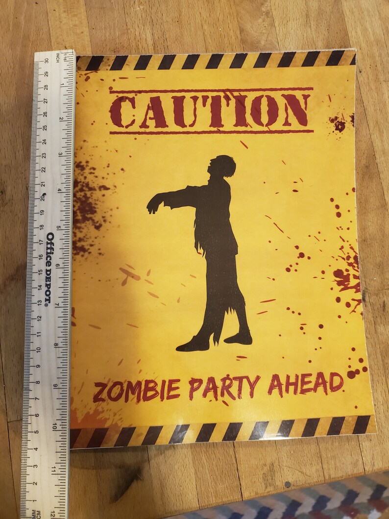 Laminated Zombie Caution Sign Halloween Party Ahead Sign - Etsy