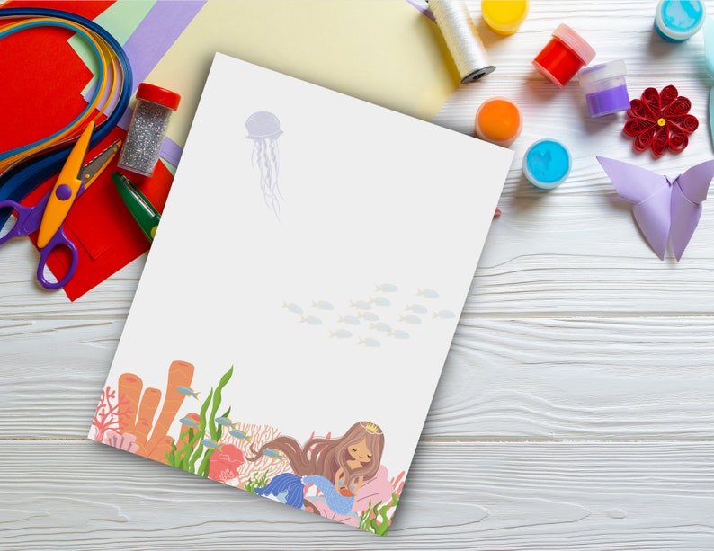 Printable Mermaid, US Letter Size, Letterhead, Lined & Unlined| Instant ...