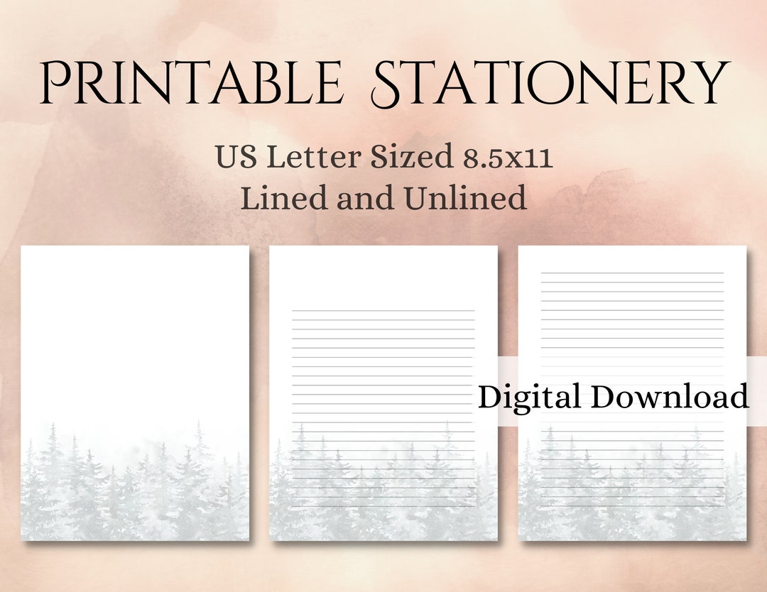 Printable Snowy Trees, US Letter Size, Letterhead, Lined & Unlined ...