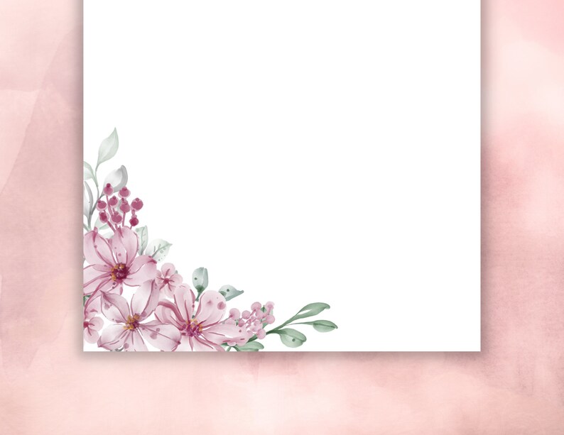 Printable Pink Floral, US Letter Size, Letterhead, Lined & Unlined ...