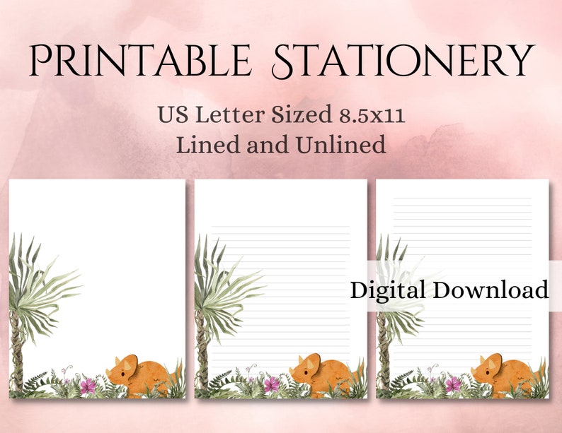 Printable Dinosaur Stationery, US Letter Size, Letterhead, Lined ...