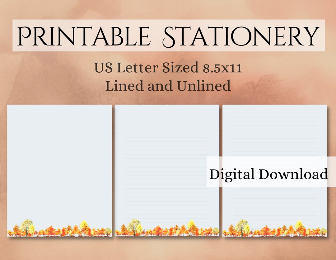 Printable Fall Trees Stationery, US Letter Size, Letterhead, Lined ...