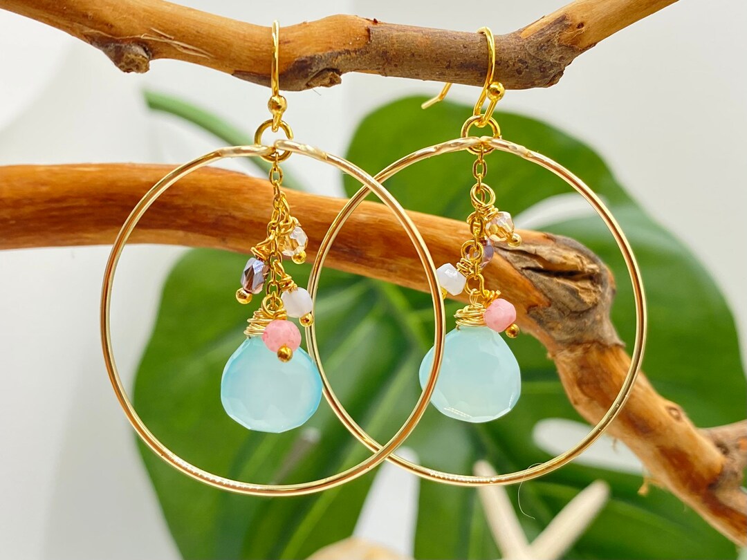Aqua Beach Hoop Earrings, Handmade in Hawaii, Healing Jewelry, Mother's ...