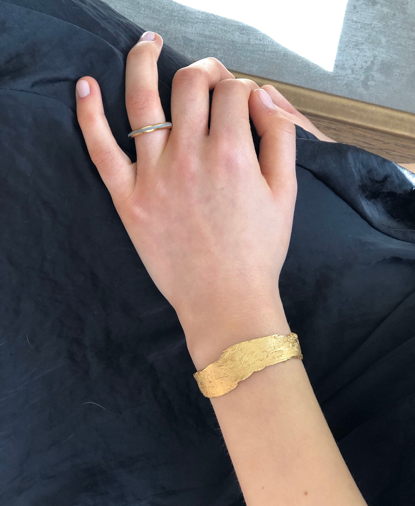 Gold Concrete Band Minimalist Brass Ring Plated Gold and - Etsy