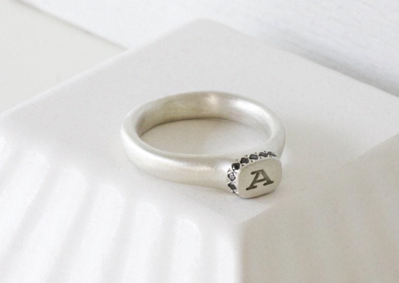 Sterling Silver and Black Diamonds Initial Ring - Etsy
