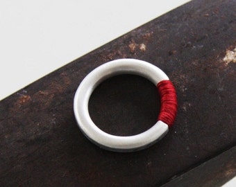 Silver and Concrete Red Thread Band Ring | Etsy