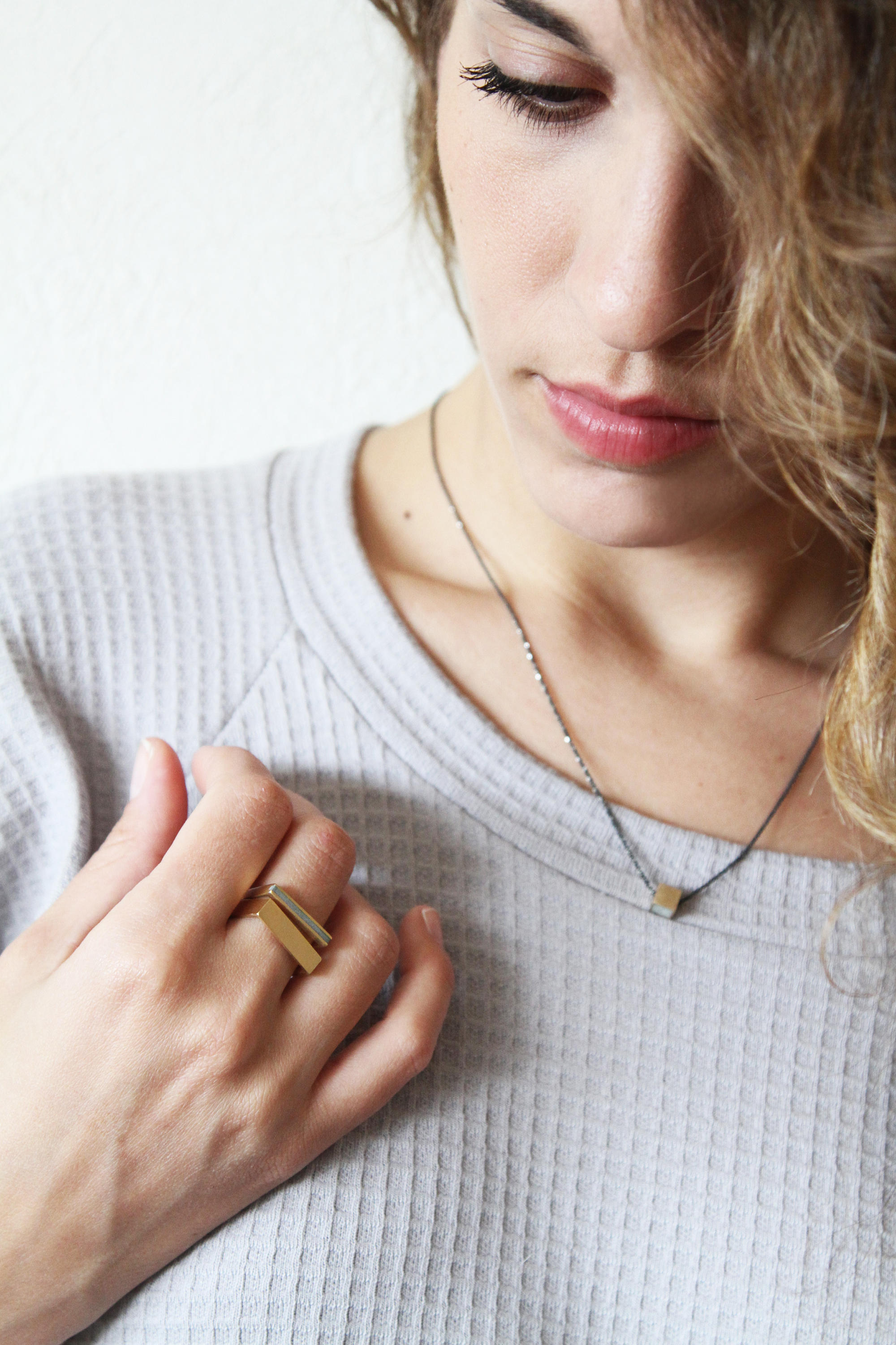 Rectangle Gold Bar Ring Gold Concrete Ring Minimalist - Etsy