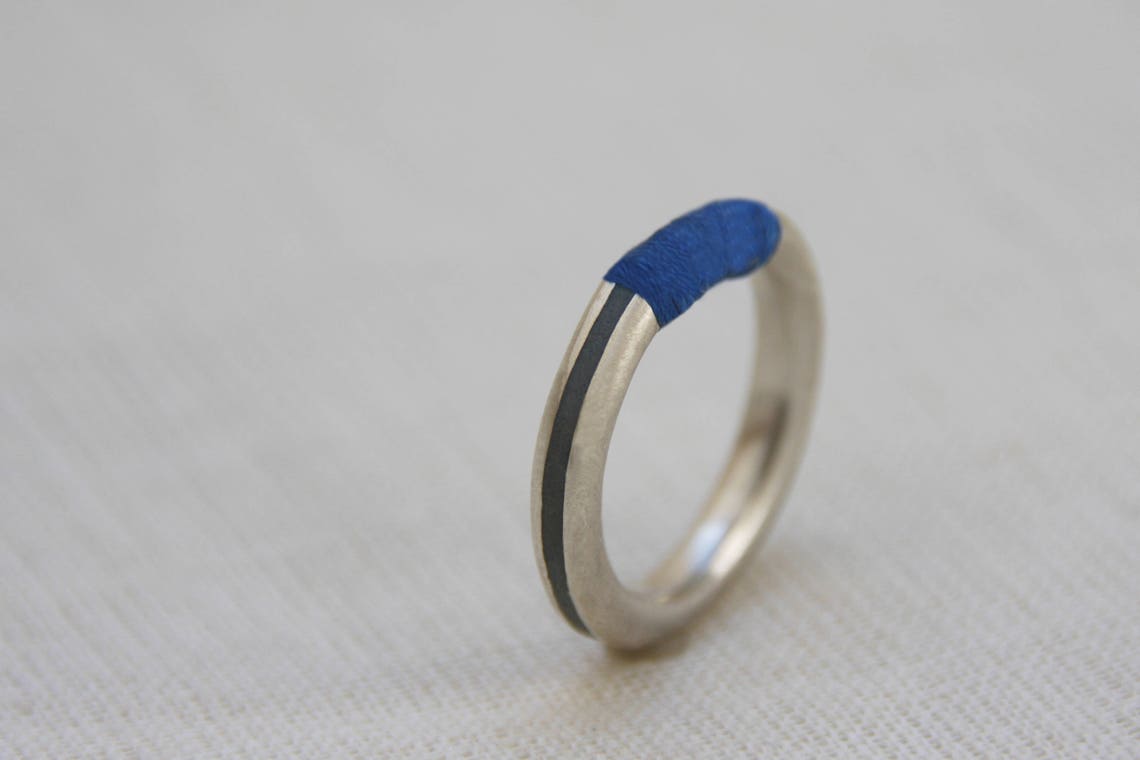 Silver and Concrete Red Thread Band Ring - Etsy