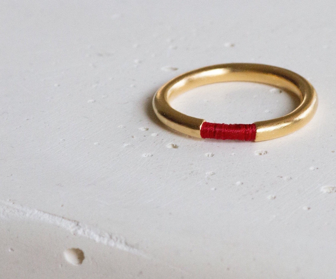 Dainty Gold Ring With Red String - Etsy