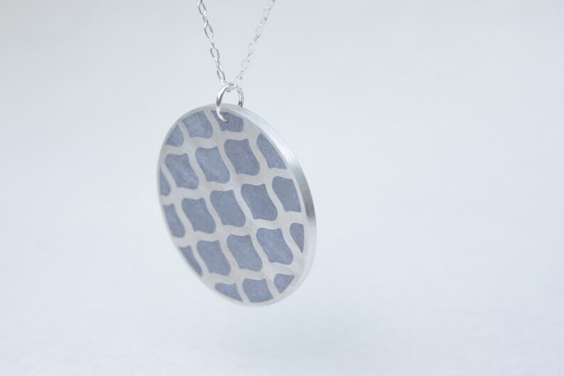 Long Silver Pendant Necklace, Silver Mesh Necklace, Modern Concrete ...