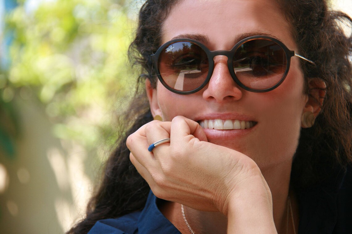 Silver and Concrete Red Thread Band Ring | Etsy
