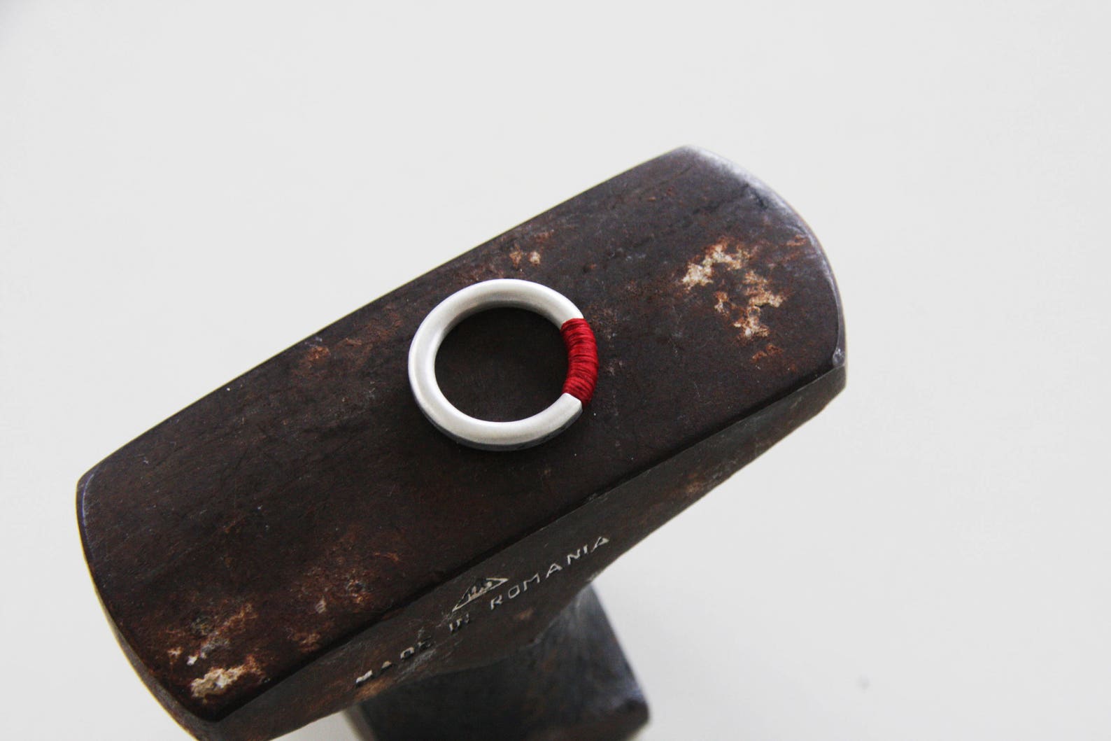 Silver and Concrete Red Thread Band Ring - Etsy