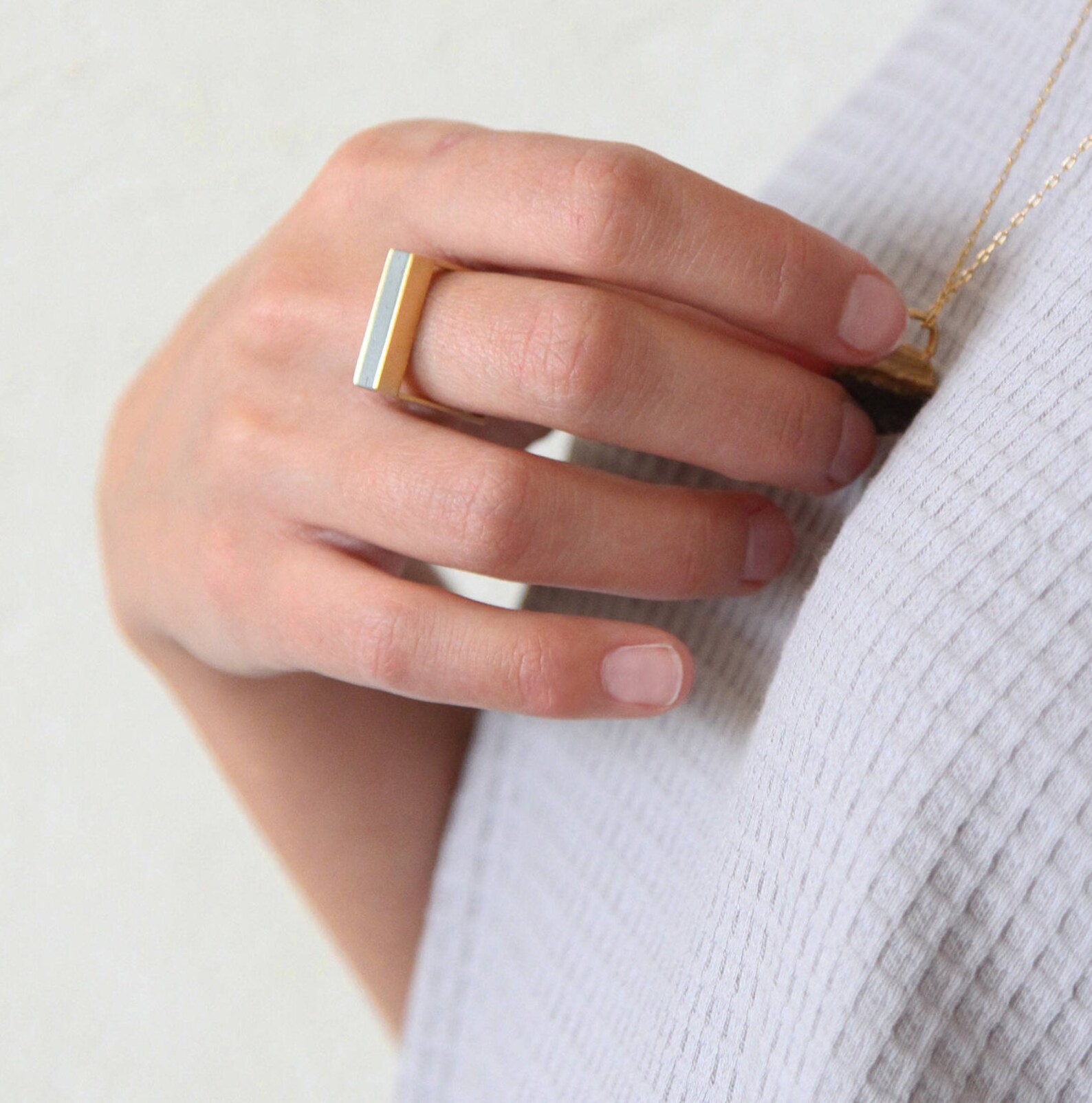 Rectangle Gold Bar Ring Gold Concrete Ring Minimalist - Etsy
