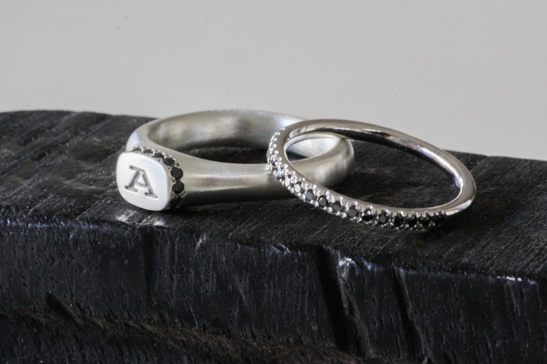 Sterling Silver and Black Diamonds Initial Ring - Etsy