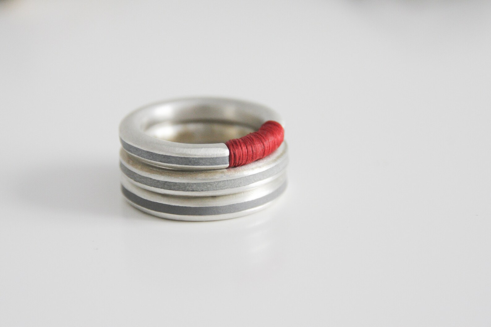 Silver and Concrete Red Thread Band Ring - Etsy