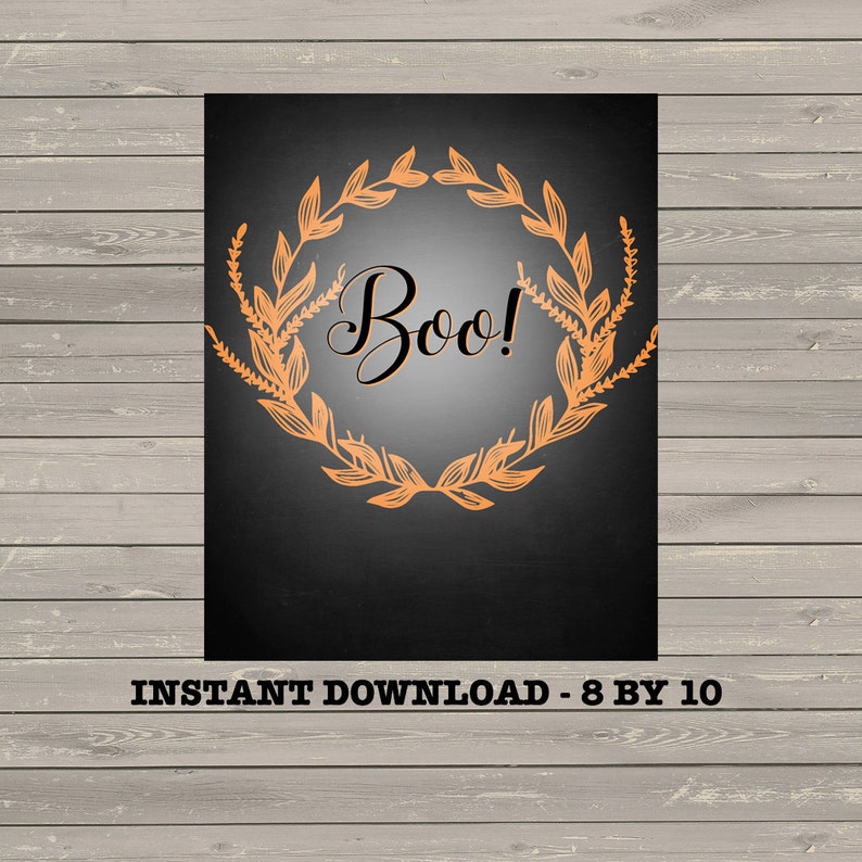 BOO Halloween Art Printable, Rustic Style on Chalkboard With Floral ...