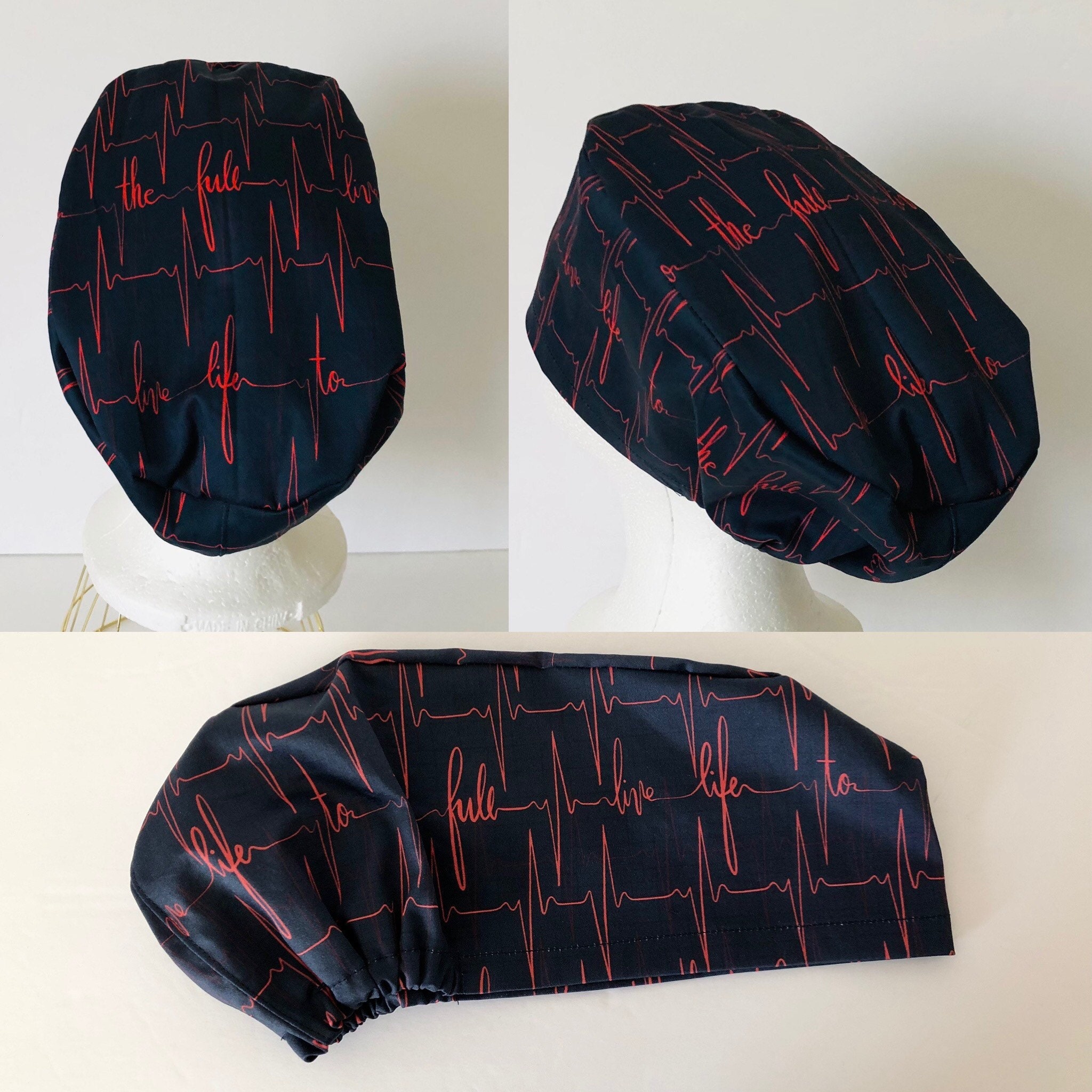 Live Life to the Full EKG Surgical Caps Hybrid Euro - Etsy