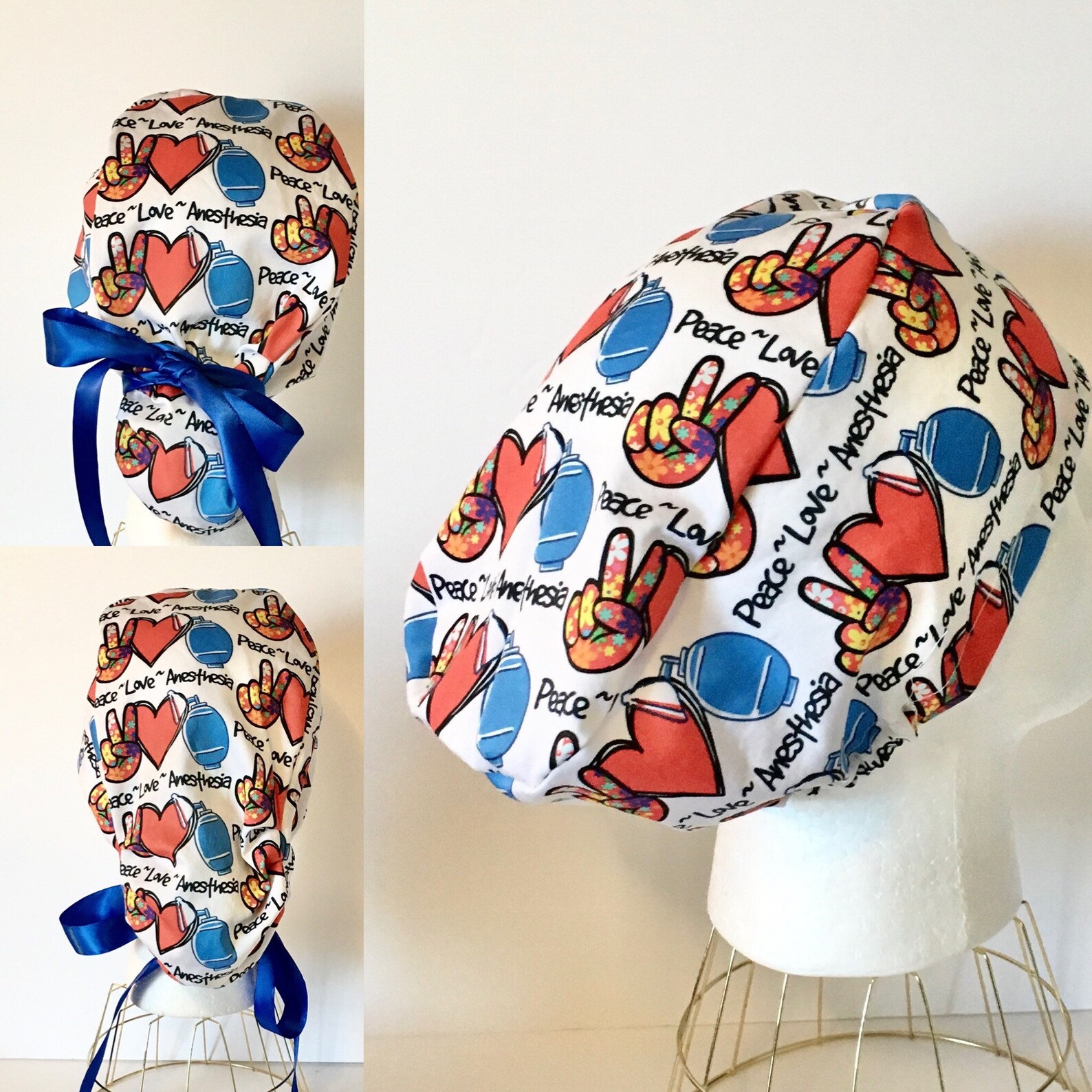 Peace LOVE and Anesthesia Surgical Caps Hybrid Euro - Etsy