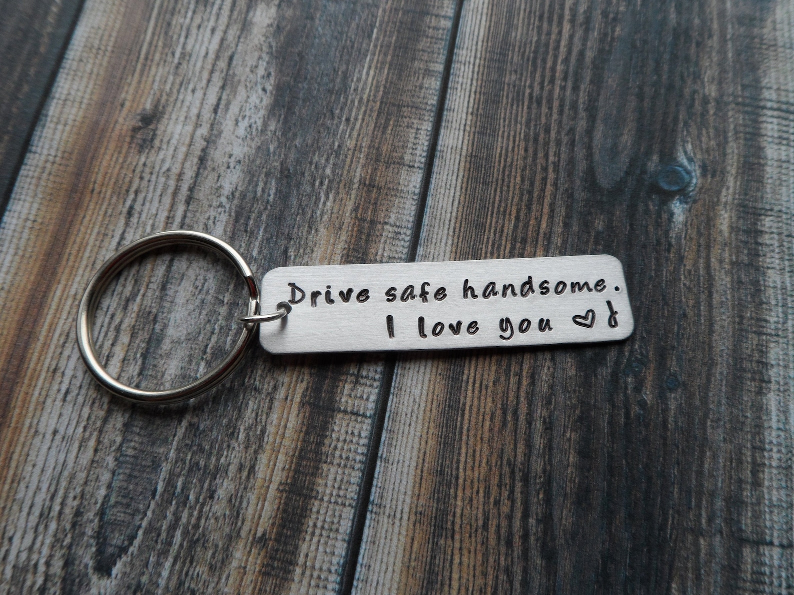 Hand Stamped Keychain drive Safe Handsome. I Love You - Etsy